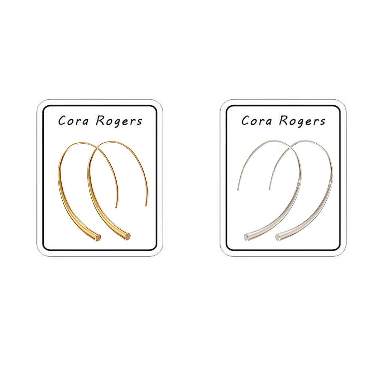 Open Hoop Earrings - Upside Down Threader Earrings, Surgical Titanium Steel Hypoallergenic (Silver)