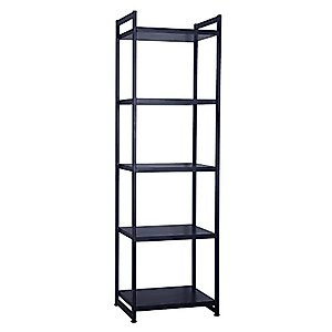 Household Essentials 5 Shelf Free Standing Book Case, Black Oak Finish