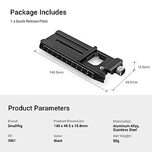 SMALLRIG Camera Quick Release Plate Adapter with Arca-Swiss for DJI RS 2/RSC 2/RS 3/RS 3 Pro & for Ronin-S Gimbal - 3061