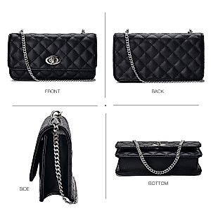 GM LIKKIE Clutch Purse for Women, Evening Envelope Quilted Wallet Bag, Crossbody Foldover Pearl Wedding Shoulder Handbag (Black)