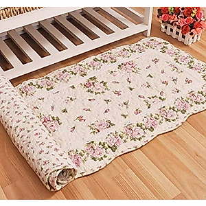 USTIDE Rustic Rose Flowers Area Carpet,Home Decor Cotton Pink Roses Pattern Bedroom Floor Rugs,Unique Quilted Washable Bathroom Rug 2x4 (Pink)