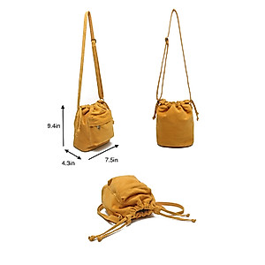 Jeelow Small Canvas Bucket Crossbody Cellphone Bags Drawstring Purses For Men & Women (Black Drawstring)