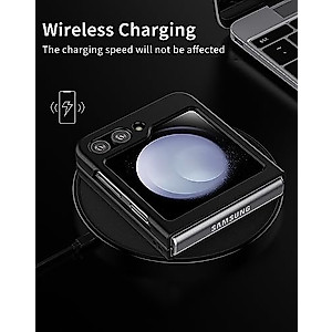 Cresee Case for Samsung Galaxy Z Flip 5 (2023) with Cover Screen Protector, Thin Hard PC Phone Case for Galaxy Z Flip5 - Black+Glass