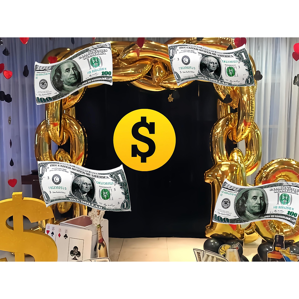 4PCS Money Dollar Currency Money Bill Balloons/Dollar Bill Party Balloons/Money Theme Birthday/Big Size Fake Money Reusable Balloons/Casino Party/Baby Shower Boss/Las Vegas Party/Graduation