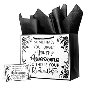 Lyforpyton Large Reminder Gift Bag with Tissue Paper 12.6" Black and White Gift Bag for Men Women Best Friends Coworker Birthday Wedding