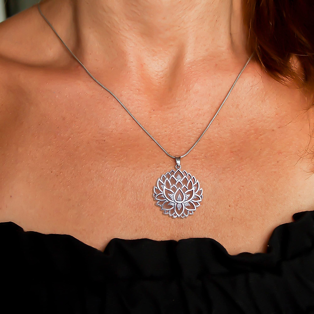 Lotus Flower Necklace 925 Sterling Silver - Large Open Birthday Flower Necklaces for Women 20" Chain - Boho Spiritual Yoga Jewelry - Inspirational Gifts for Her - Handmade