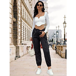 ZAFUL Cargo Pants for Women High Waisted Jogger Pants Outdoor Sweatpants Casual Pants with Chain (1-Black,M)