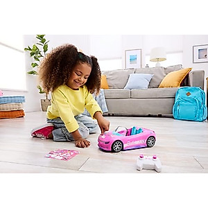 Barbie Hot Wheels RC Toy Car, Remote-Control Pink Convertible, Can Hold 2 Fashion Dolls & Trunk Opens for Storage, Sticker Sheet for Customizing
