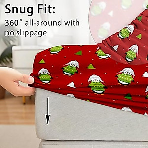 Pinbeam 3 Pcs Fitted Sheet Set Twin Size with Deep Pocket, Funny Christmas Tree Bedding Set with Pillowcase for Kids and Adults, Kids Winter Animal Flat Bed Sheet Set