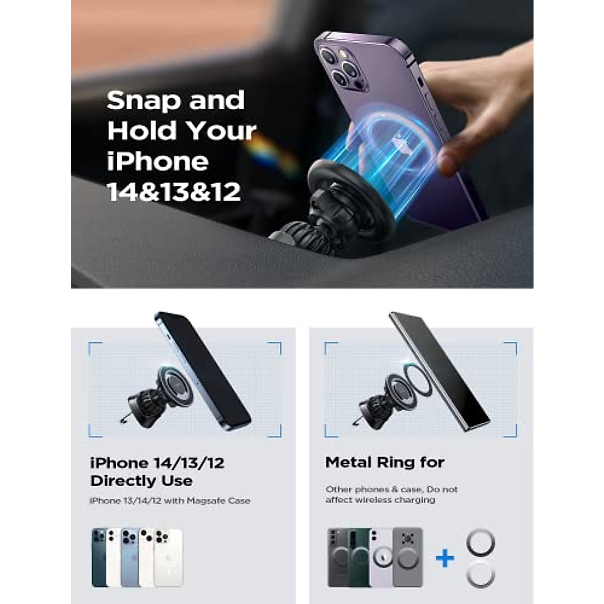 LISEN Fits MagSafe Car Mount Upgrade 18 Magnets Fit iPhone 14 Pro Max Car Holder Mount Super Stable Magnetic Phone Holder for Car Air Vent for Magsafe iPhone 12/13/14 Pro Max Mini All Phones