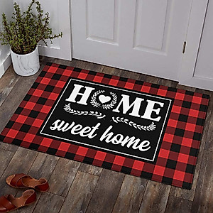 Ideasonna Red Buffalo Plaid Kitchen Rugs Sets of 2 Decor Non-Slip Washable Red Kitchen Mats for Floor 2 Piece