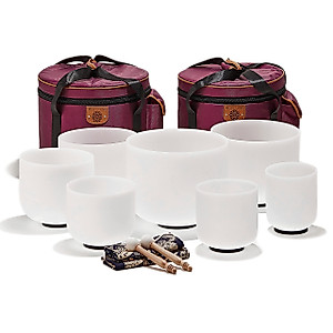 MEDITUNE Crystal Singing Bowl Set 7 PCS (6-12inch) With 2 Pcs Carrying Case Bag