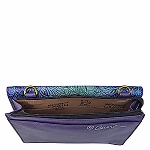 Anna by Anuschka Women's Hand-Painted Genuine Leather 4-In-1 Organizer Crossbody/Belt Bag/Clutch/Writlest - Elephant Family