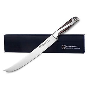 Hammer Stahl 10-Inch Scimitar, X50CrMoV15 Forged German High Carbon Steel Meat Knife with Quad-Tang Pakkawood Handle - Butcher's Breaking Cimitar Knife