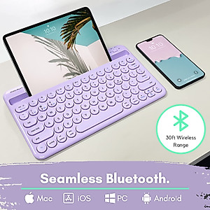 Macally Small Wireless Bluetooth Keyboard for iPad Mini/Air/Pro, iPhone, Tablet, and Phone - 78 Key iPad Keyboard with Built-in Stand - Universal Compatible Multi Device - Purple