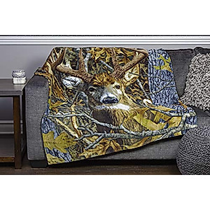 Dawhud Direct Camo Buck Deer Fleece Blanket for Bed Size 50" x 60" Woodland Fleece Throw Blanket for Men, Women and Kids Super Soft Plush Deer Blanket Throw, Animal Print Blanket, Blanket for Kids