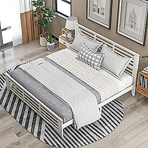 LCH King Platform Bed Frame with Headboard and Footboard, Solid Wood Bed Frame for Adults/Wood Slat Support/No Box Spring, Modern Bed Frame with Horizontal Strip Hollow Shape, King Size, White