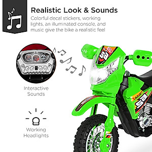 Best Choice Products Kids 6V Ride On Motorcycle w/Treaded Tires, Working Headlights, 2mph Top Speed, Training Wheels, Realistic Sounds, Music, Battery Charger - Green