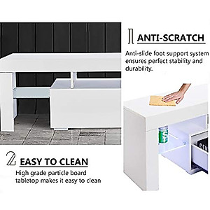 Binrrio Modern TV Stand with 16 Colors LED Light for TV up to 70 Inches, High Glossy TV Cabinet Media Storage Entertainment Center Console Table with Drawer and Shelves for Living Room Bedroom