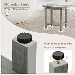 LUE BONA HDPS Shower Bench Seat, Gray Shower Stool for Inside Shower Waterproof, Bath Spa Shower Foot Stool for Shaving Legs with Storage Shelf, Weather Resistant/Non-Slip/Indoor or Outdoor Use