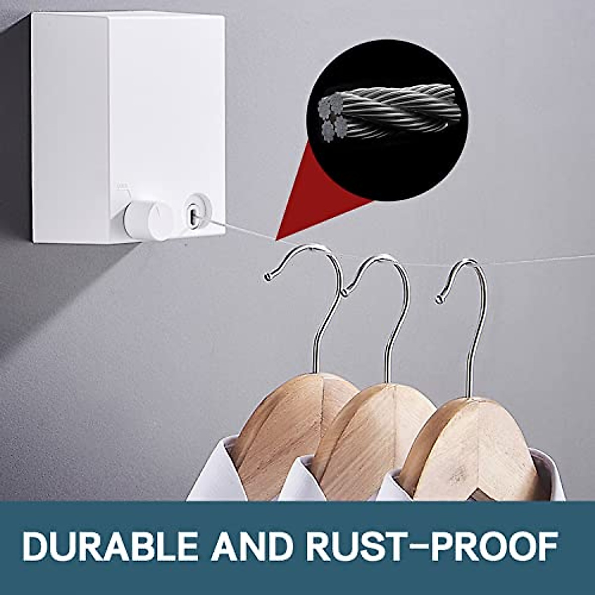 Retractable Clothesline Outdoor Indoor Laundry Line, 13.8 Feet Adjustable Stainless Steel Clothes Line, Wall Mounted Space-Saver Drying Line for Balcony, Bathroom, Heavy Duty Clothesline White