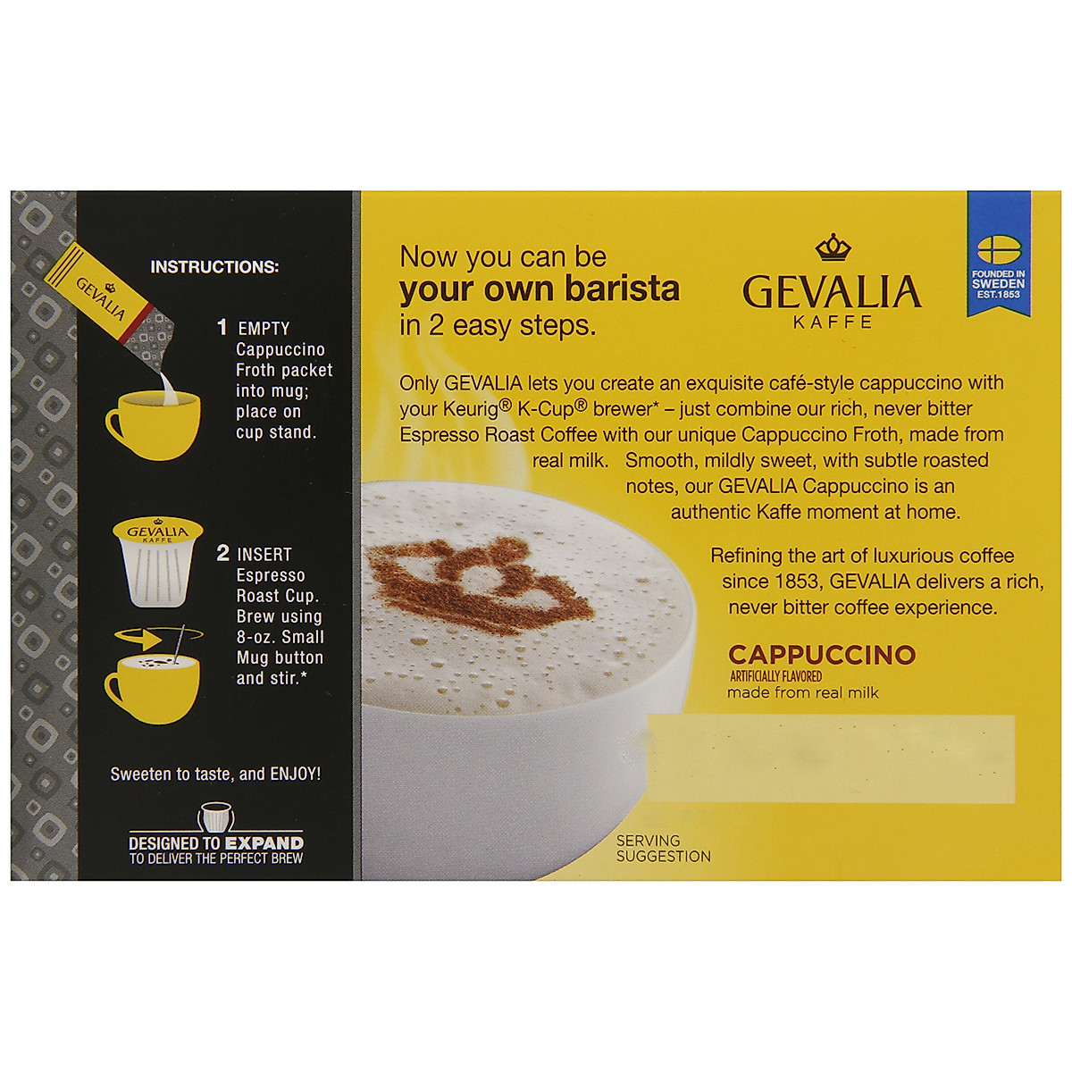 Gevalia Kaffe, 2-Step K-Cup & Froth Packets, (Cappuccino Espresso), 6 Count (Pack of 3)