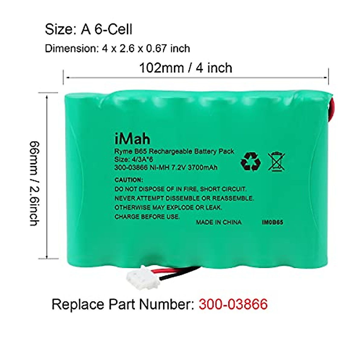 iMah Ryme B65 6-Cell 3-Pin 4/3A 7.2V 3700mAh Replacement Battery 300-03866 for Honeywell Lynx Alarm Lynx LYNXRCHKIT-SHA Lynx L5100 5200 5210 Lynx Touch 7000 Lyric Keypad LCP500-L