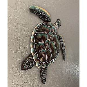 GSC Metal Sea Turtle Green Decor Indoor Outdoor Wall Art Plaque Sculpture Mount for Inside Home Living Room Bedroom Bathroom Kitchen Or Outside Patio Fence Porch, 17 X 17 inches
