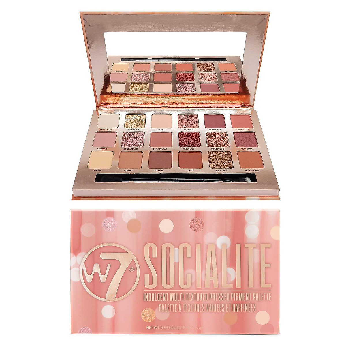 W7 Socialite Pressed Pigment Palette - 18 Pink Nude Colors - Flawless Long-Lasting Glam Makeup