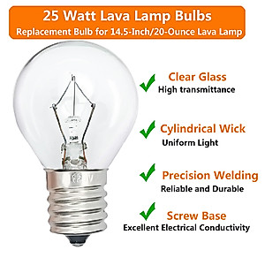 Lava Lamp Bulb 6 Pack 25W S11 E17 Base Lava Lamp Light Bulb,Replacement Bulbs for 14.5 Inch Lava Lamps and Glitter Lamps,120 Volt,Dimmable,2700K Warm White