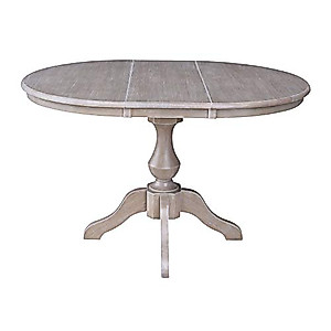 International Concepts 36" Round Top Pedestal Table with 12" Leaf-28.9" H-Dining Height, Washed Gray Taupe
