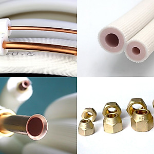 TAUROX 25FT Mini Split Line Set 1/4" & 3/8" O.D Copper Pipes Tubing and 3/8" White Thickened PE Insulation Coil, for Mini Split Air Conditioning or Heating Pump Equipment and HVAC with Flared Nuts.