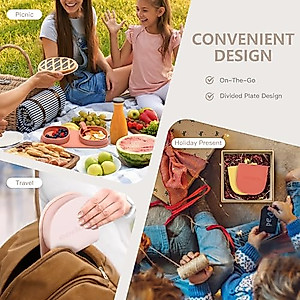 yahaa Toddler Plates Travel Essential on the go,Baby Plates with Forks and Spoons Self Feeding 6 months,Foldable,Silicone,BPA Free,Aqua