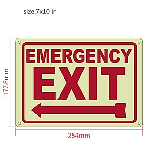 Photoluminescent EMERGENCY EXIT WITH LEFT ARROW SIGN/GLOW IN THE DARK EMERGENCY EXIT WITH LEFT ARROW SIGN (ALUMINIUM, 7X10 INCH,HEAVY DUTY, RUST FREE)