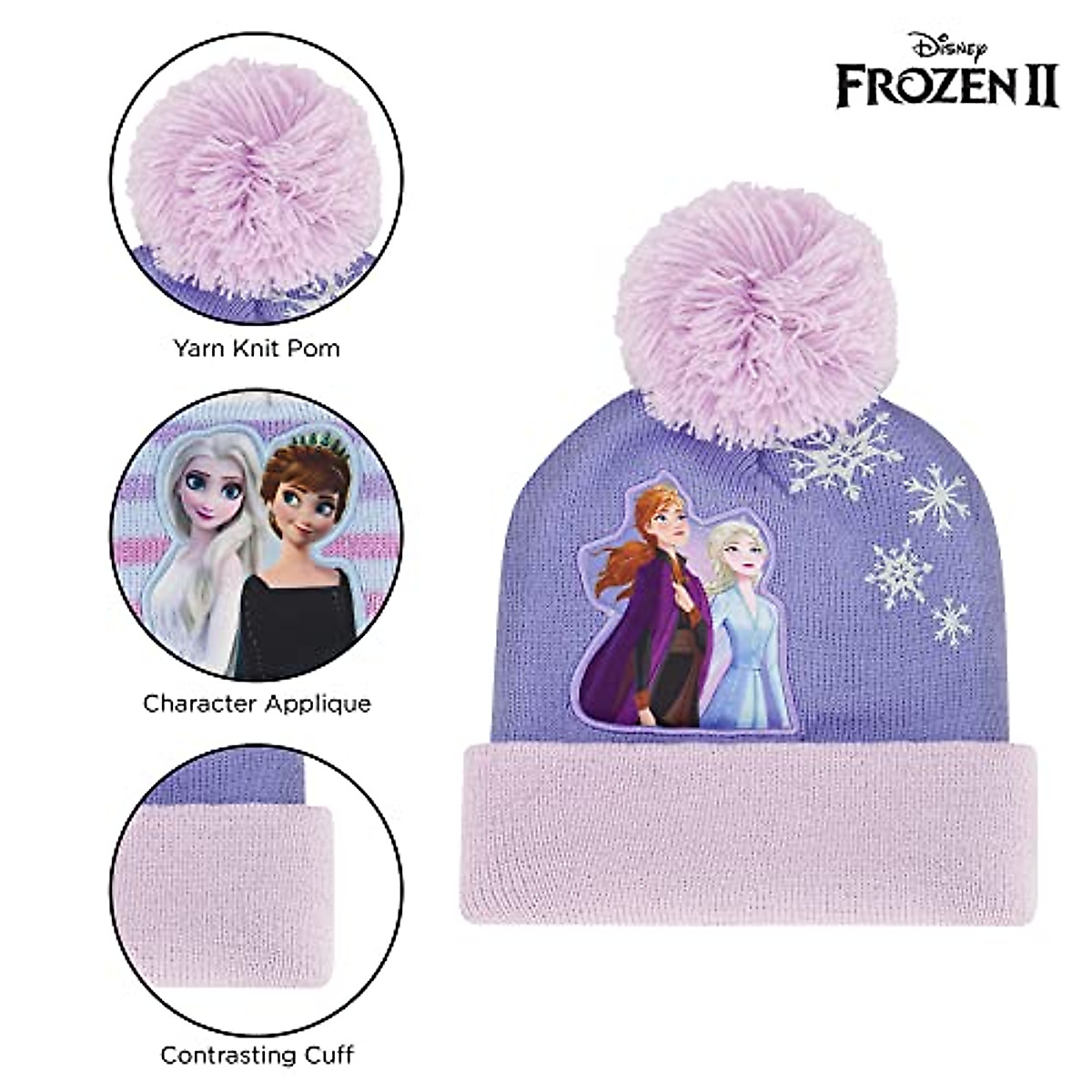 Disney Frozen Winter Hat and Kids Gloves Set, Elsa and Anna Beanie for Ages, Dark Purple, Little Girl Age 4-7