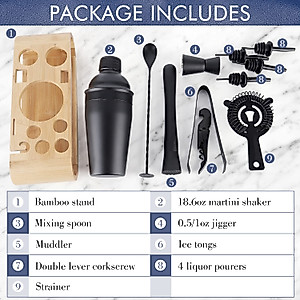 JNWINOG 12Pcs-Cocktail Shaker Set Stainless Steel Bartending Kit 18.6oz Cocktail Bar Set Cocktail Mix Drink Making Kit Professional Bar and Home Drink Bar Tools for Bartender(Matte Black)