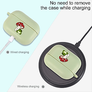 MAYCARI Lovely Frog Mushroom Case for AirPods Pro with Keychain, Cute Animal Design Protective Soft TPU Cover Compatible with AirPods Pro Charging Green Case for Women Girls