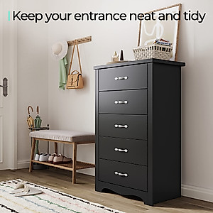 LINSY HOME 5 Drawer Dresser, Black Dresser for Bedroom, Modern Dresser Chest with Wide Drawers, Wood Storage Chest of Drawers for Nursery Kids Room Living Room