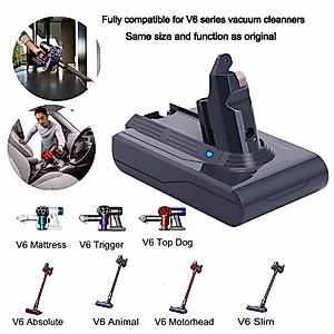 DEWQKI 21.6V 4.0Ah V6 Battery Replacement for V6 Battery Compatible for V6 DC58 DC59 DC61 DC62 DC72 DC74 Absolute Animal Motorhead Slim SV03 SV04 SV05 SV06 SV07 SV09 (V6)