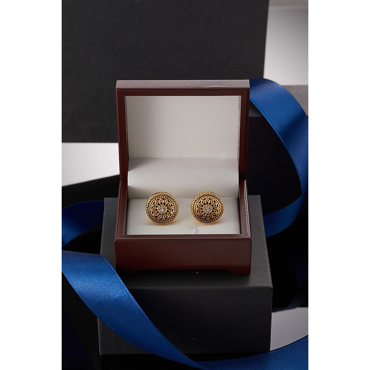 Cuff Links Mens, Cufflinks for Men, Men's Cuff Links for Wedding, Business, Father's Day, Gift for Men, 18K Gold Plated with Luxury Wooden Gift Box