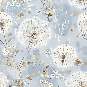 Nukofal Floral Peel and Stick Wallpaper Dandelion Floral Wallpaper Peel and Stick 15.7 inch x 118.1 inch Flower Wallpaper Blue/Gray/White Self Adhesive Removable Contact Paper for Cabinets Decor