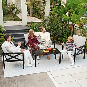 NATURAL EXPRESSIONS Outdoor Patio Furniture 4 Pieces Set, Modern Patio Conversation Sets, Outdoor Sectional Metal Sofa with 5.5 Inch Cushion and Coffee Table for Balcony, Garden