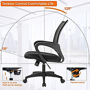 Home Office Chair Ergonomic Desk Chair Mesh Computer Chair with Lumbar Support Armrest Executive Rolling Swivel Adjustable Mid Back Task Chair for Women Adults, Black