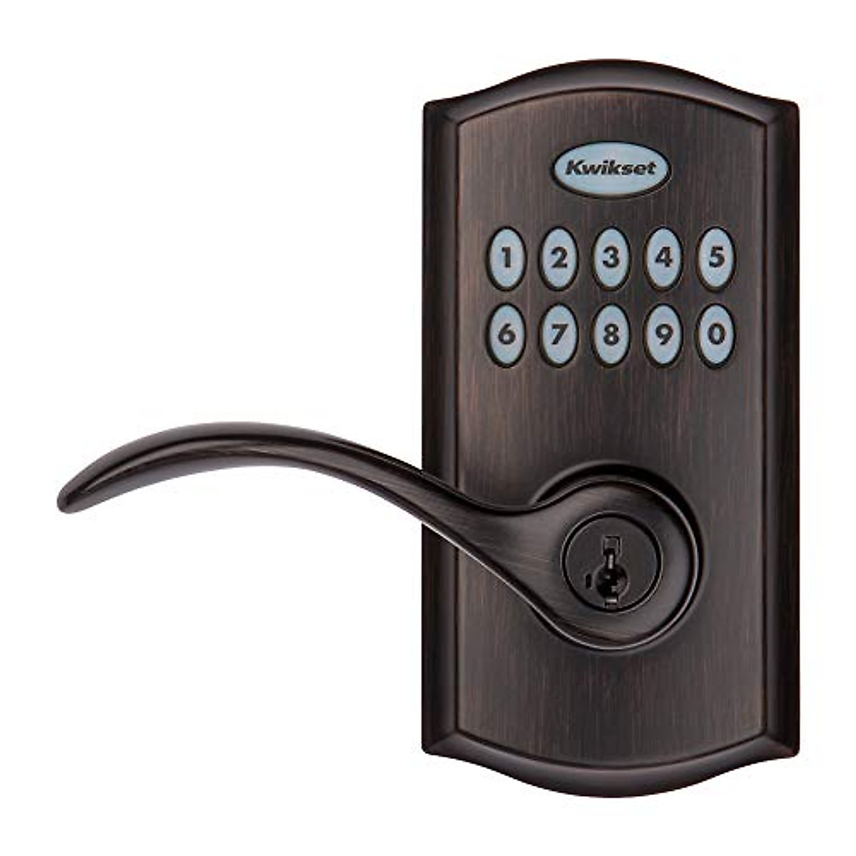 Kwikset SmartCode 955 Keypad Electronic Lever Door Lock Deadbolt Alternative with Pembroke Door Handle Lever Featuring SmartKey Security in Venetian Bronze