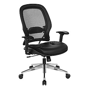 Space Seating 335 Series Professional Air Grid Back Adjustable Office Chair with Thick Padded Bonded Leather Seat and Heavy Duty Aluminum Base, Black