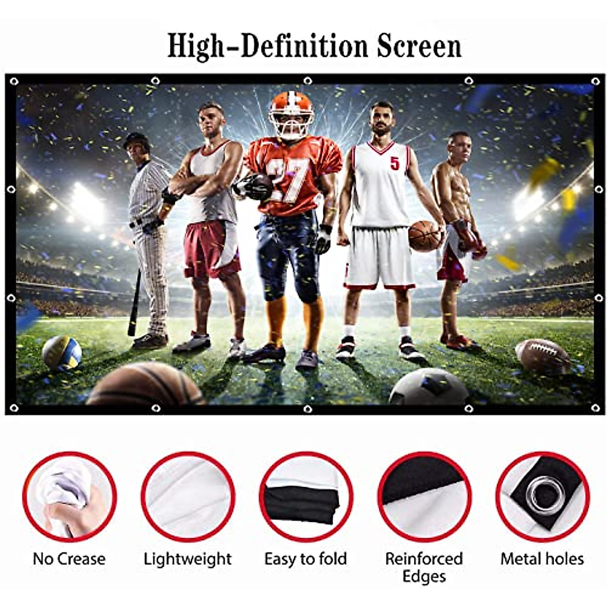 Projector Screen 120 inch,16:9 4K Portable Foldable Movie Screen, Anti-Crease Free of Punch Cleanable Traceless Double-Sided Indoor and Outdoor Projection Screen for Home,Party,Camping,Office