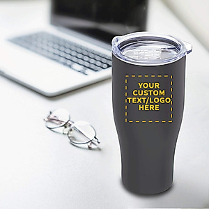 Custom Stainless Steel Grip Travel Mugs 27 oz. Set of 10, Personalized Bulk Pack - Perfect for Coffee, Soda, Other Hot & Cold Beverages - Smoke