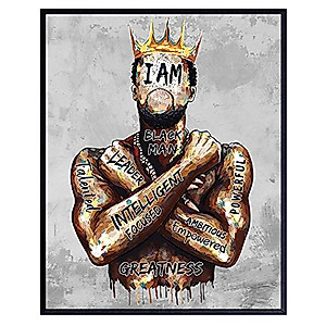 African American Wall Decor - Motivational Black Art - Black Man Positive Quotes Poster - Boys Bedroom Home Office Man Cave - Inspirational Encouragement Gifts for Men - Positive Affirmations Picture