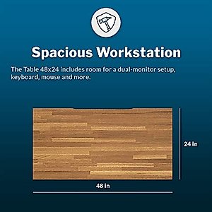 Vari Table 48X24 - Computer Desk with Durable Finish & Built-in Cable Management Tray - Modern Computer Furniture Table for Work or Home Office - Stand-Alone Workstation or Side Table (Butcher Block)