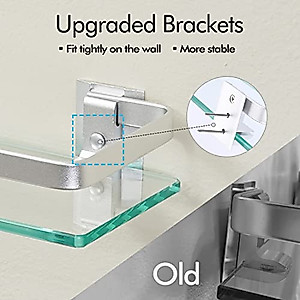 KES Bathroom Glass Shelf Aluminum Tempered Glass 8MM Extra Thick 2 Pack Rectangular 1 Tier Storage Organizer Wall Mount Silver, A4126A-P2